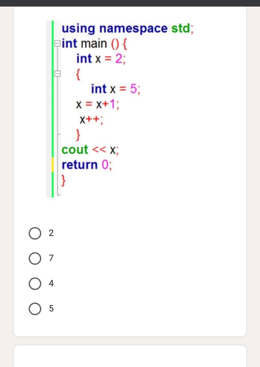 Solved using namespace std; int main() { int x = 2; { int x | Chegg.com