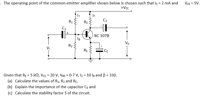 Solved Vce = 5V. The operating point of the common-emitter | Chegg.com