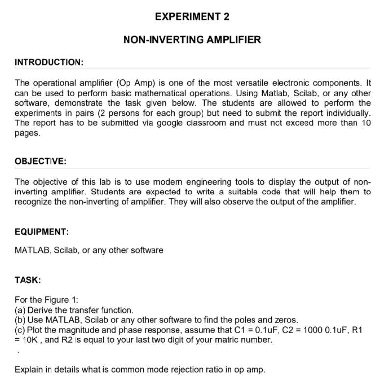 Solved EXPERIMENT 2 NON-INVERTING AMPLIFIER INTRODUCTION: | Chegg.com
