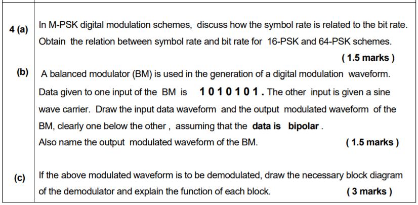 Solved 4 (a) In M-PSK digital modulation schemes, discuss | Chegg.com