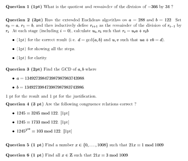 Solved Question 1 (1pt) What is the quotient and remainder | Chegg.com