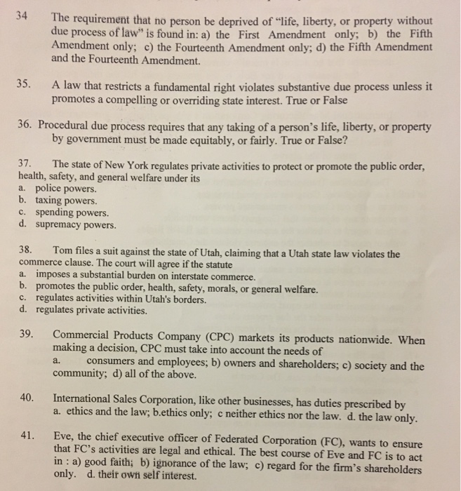 Solved The requirement that no person be deprived of "life, | Chegg.com