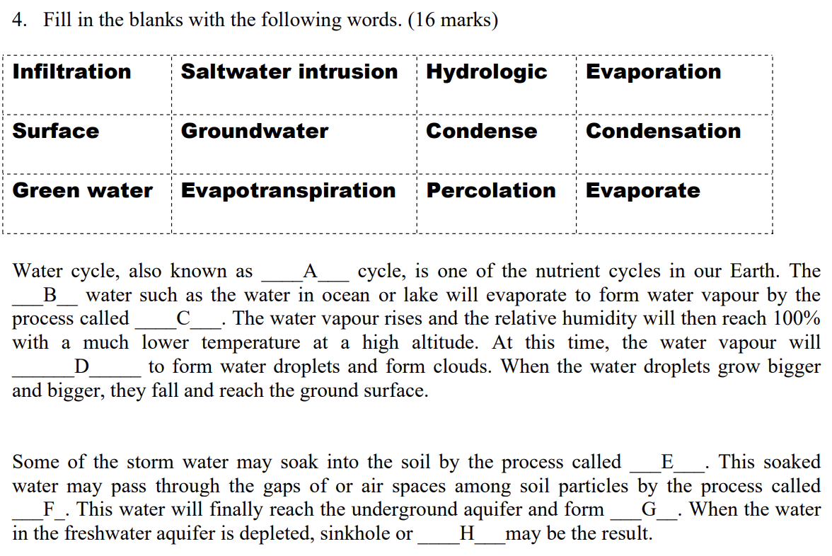 Solved 4. Fill in the blanks with the following words. (16 | Chegg.com