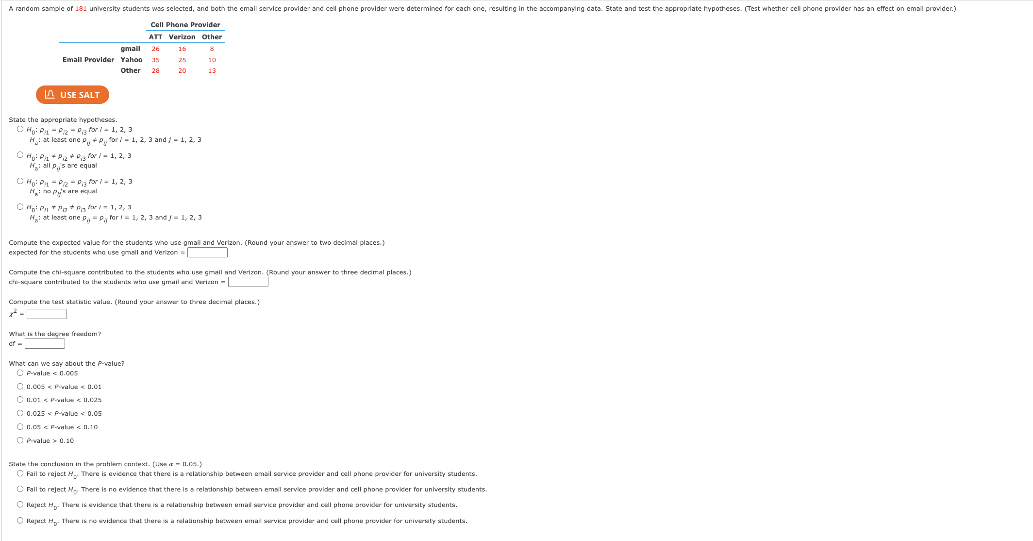 Solved H0:pi1=pi2=pi3 for i=1,2,3Ha: at least one pij =pij | Chegg.com