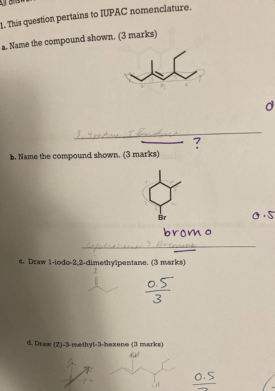 Solved 1. This question pertains to IUPAC nomenclature. a. | Chegg.com