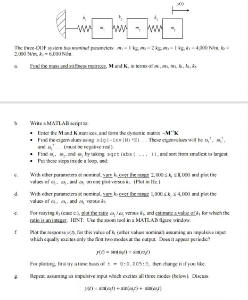 Solved The three-DOF system has nominal parameters: m1=1 | Chegg.com