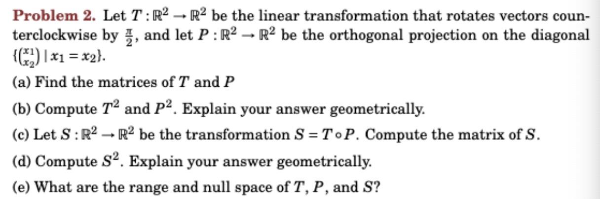 Solved Problem 2. Let T: R2 R2 be the linear transformation | Chegg.com