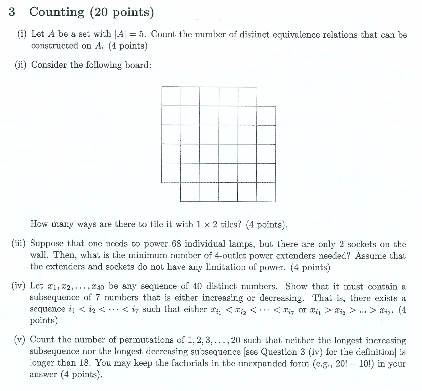 Solved 3 ﻿Counting (20 ﻿points)(i) ﻿Let A ﻿be a set with | Chegg.com