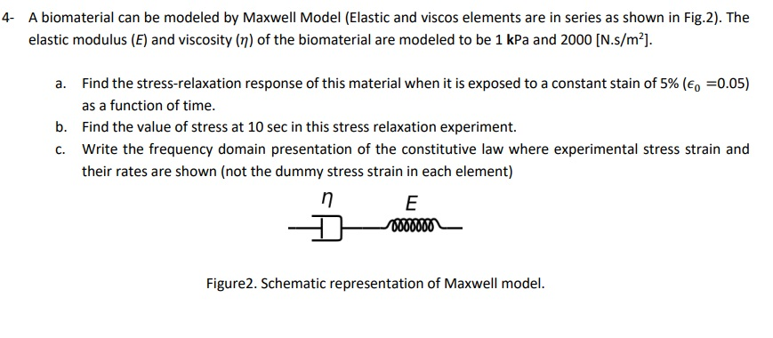 Solved 4- A biomaterial can be modeled by Maxwell Model | Chegg.com