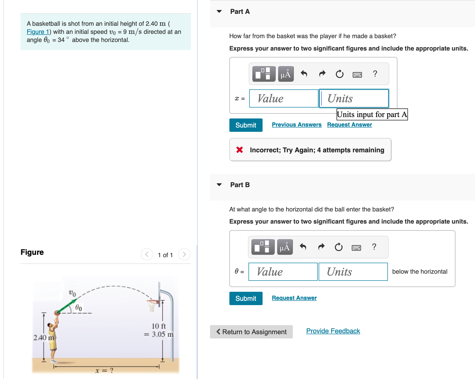 Solved A basketball is shot from an initial height of 2.40 | Chegg.com