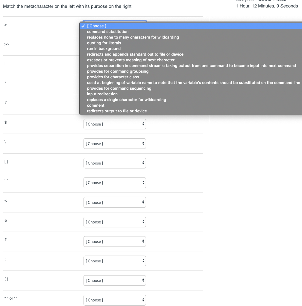 Solved Acreuuc. DULU . JOPII Match the metacharacter on the | Chegg.com