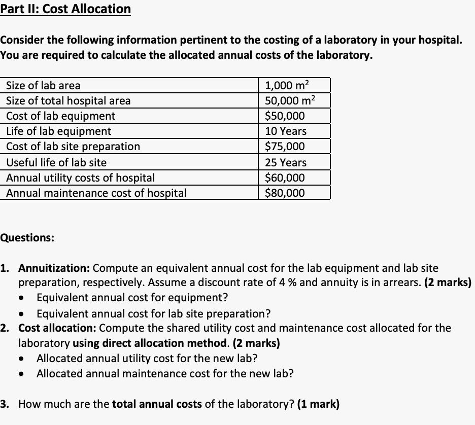 Part II: Cost Allocation Consider the following | Chegg.com