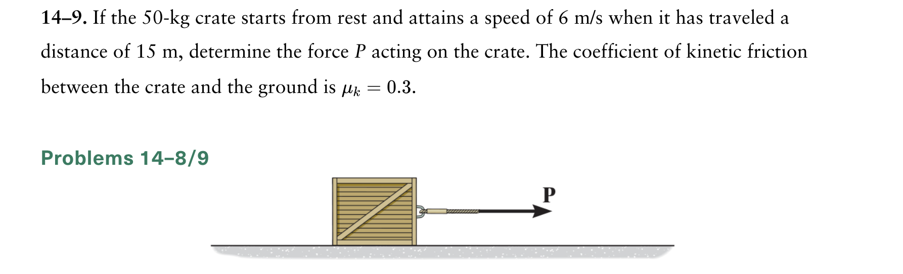 Solved 14-9. If the 50−kg crate starts from rest and attains | Chegg.com