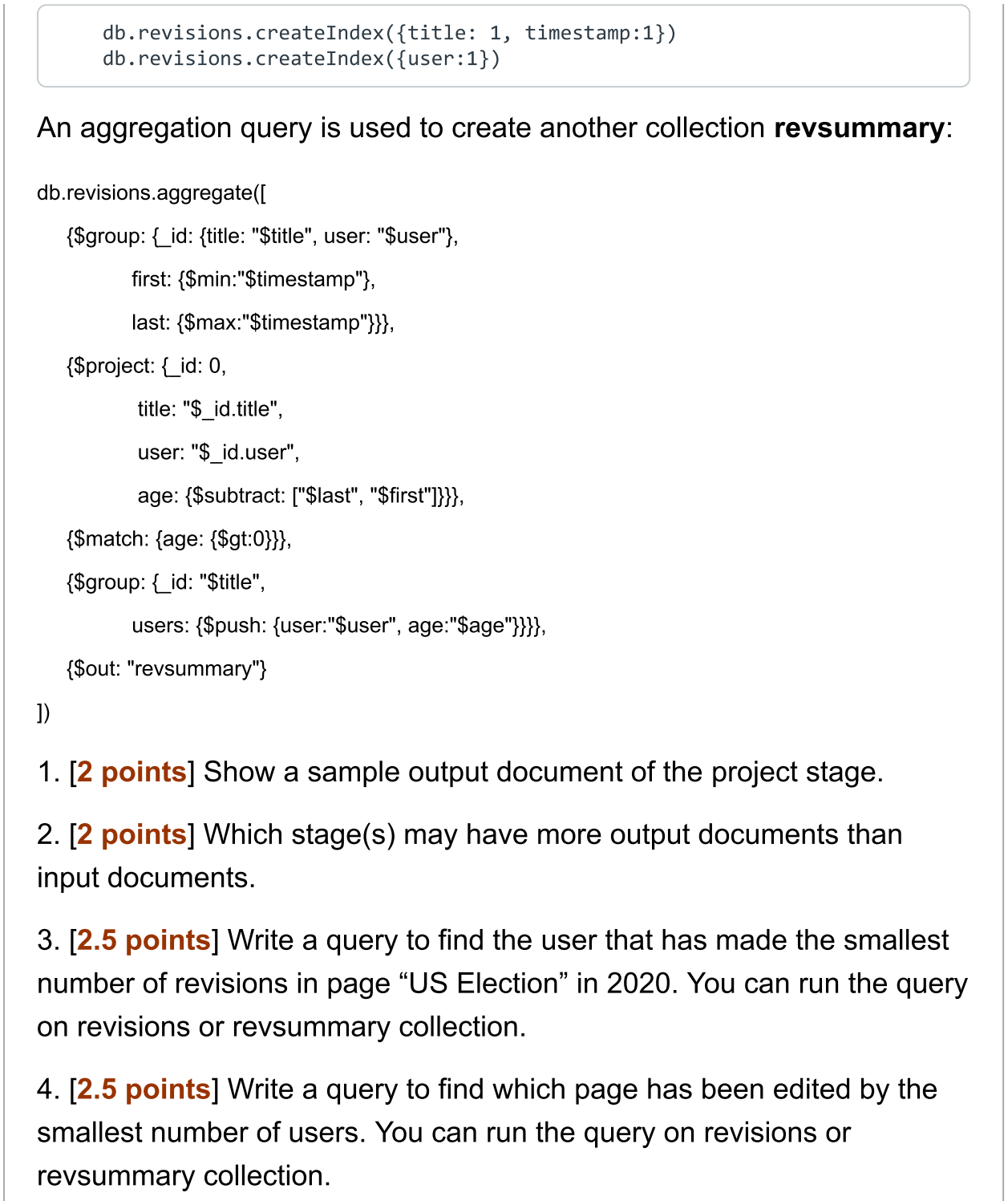 Solved All parts of this query refer to a MongoDB collection | Chegg.com