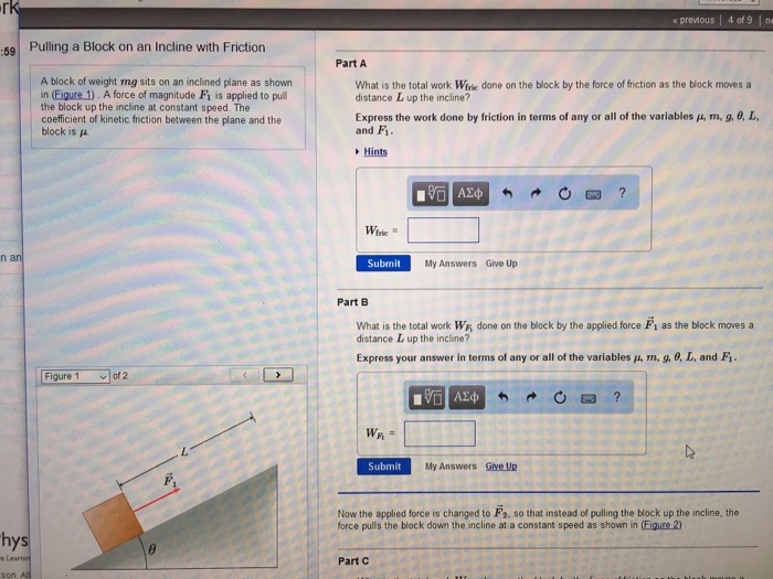 Solved previous | 4 of 9 I n 59 Pulling a Block on an | Chegg.com