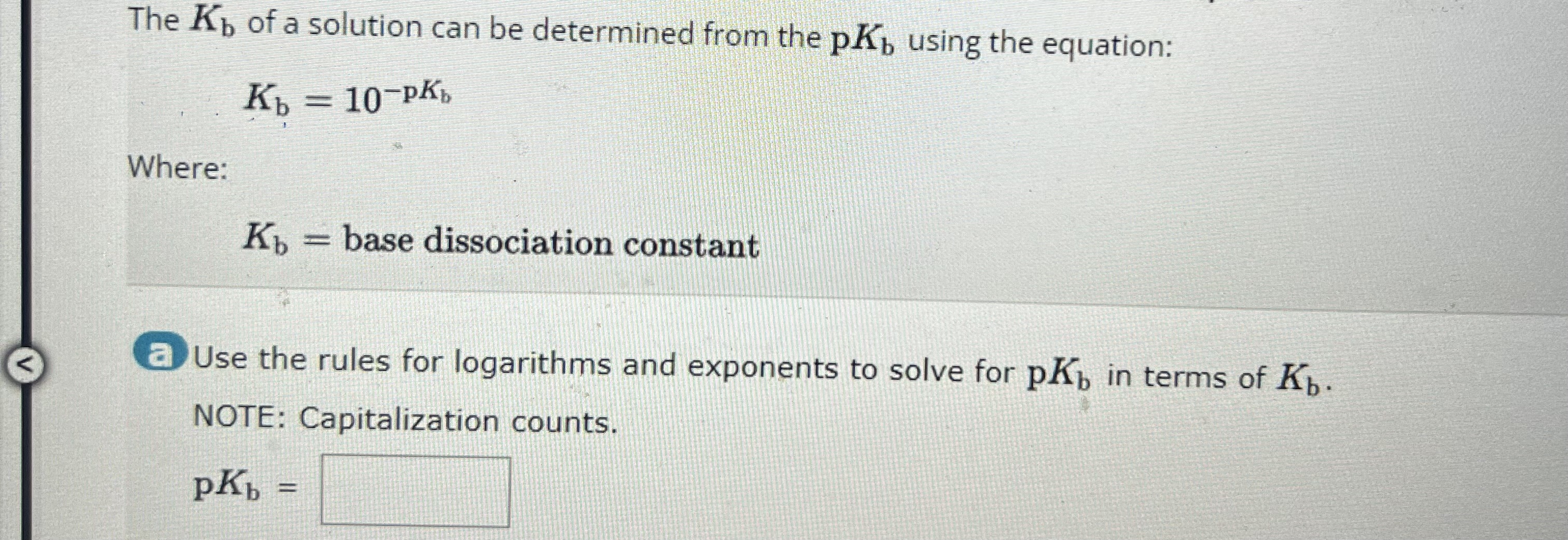 Solved The Kb of a solution can be determined from the pKb | Chegg.com