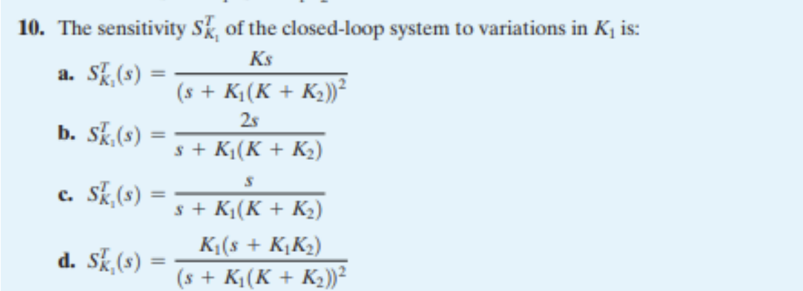 Solved The sensitivity SK1T of ﻿the closed-loop system to | Chegg.com