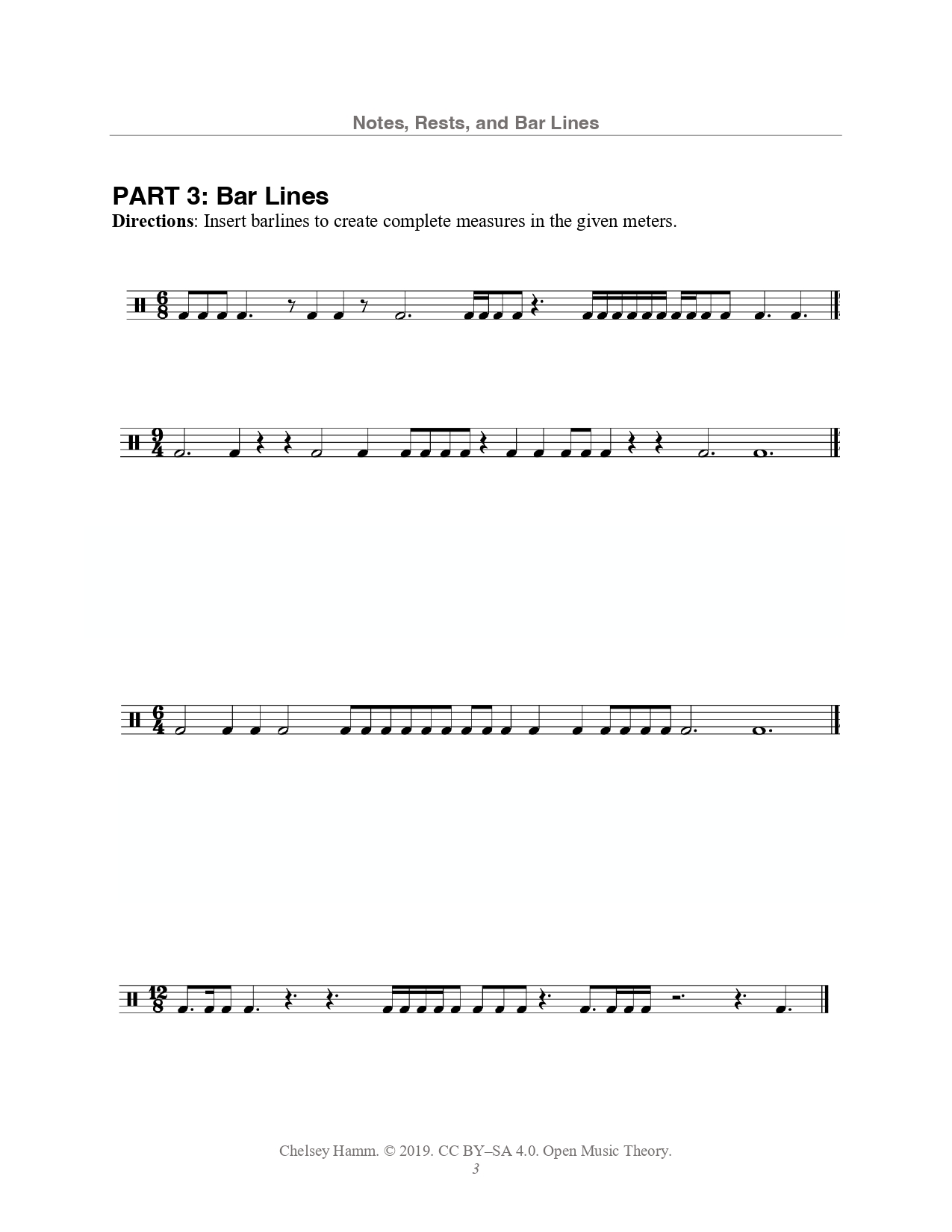 Notes, Rests, and Bar Lines Name: PART 1: Writing | Chegg.com