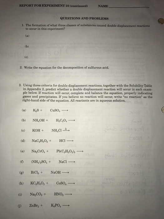 Solved REPORT FOR EXPERIMENT 10 (continued) NAME QUESTIONS | Chegg.com