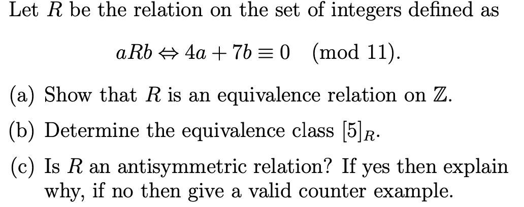 Let R Be The Relation On The Set Of Integers Defined