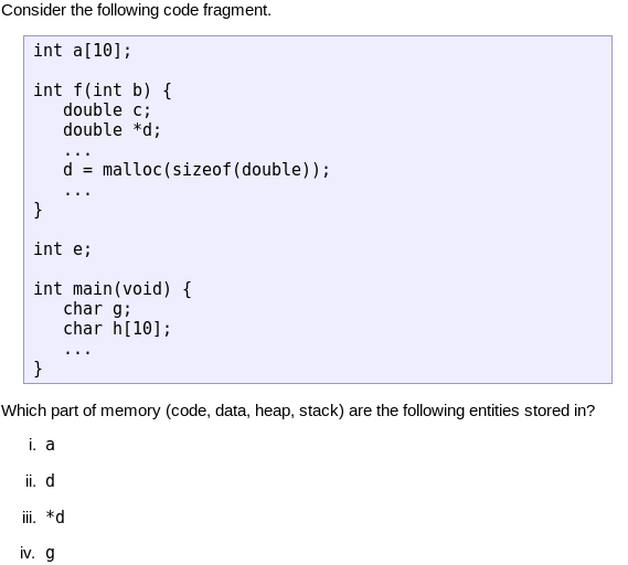 Solved Consider the following code fragment. int a[10]; int | Chegg.com