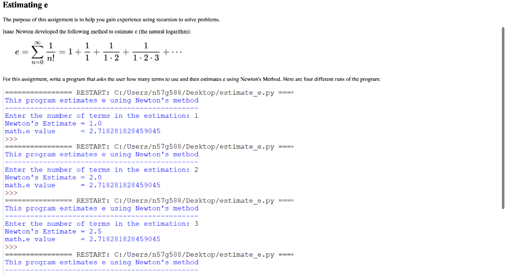 Solved Estimating e The purpose of this assignment is to | Chegg.com