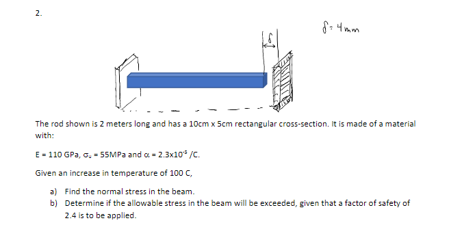 Solved The rod shown is 2 meters long and has a 10 cm×5 cm | Chegg.com