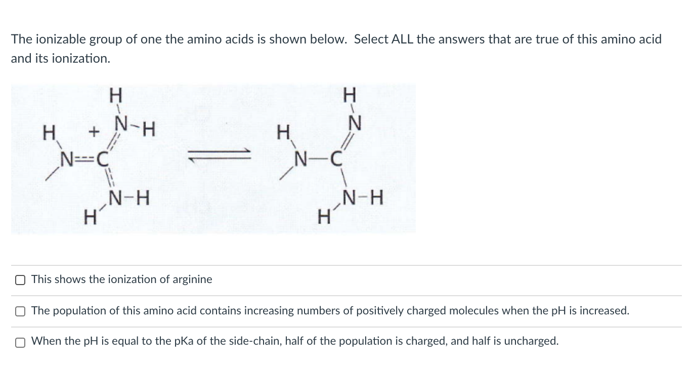 Solved The ionizable group of one the amino acids is shown | Chegg.com