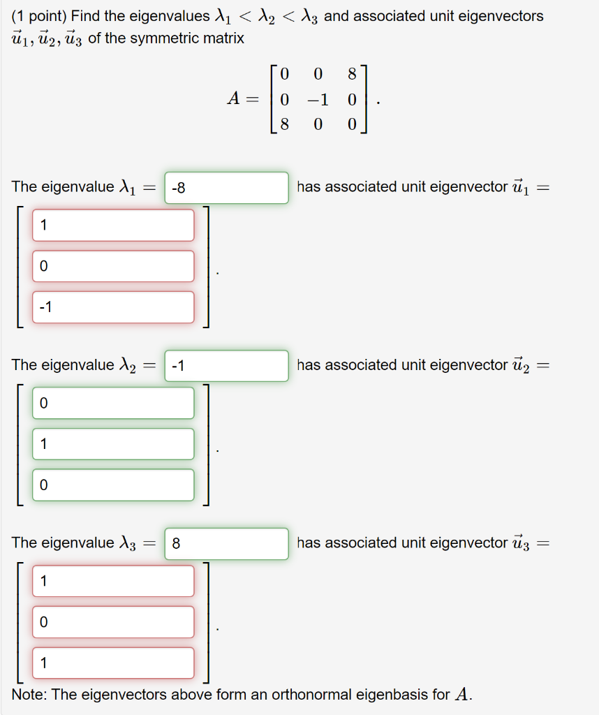Solved (1 point) Find the eigenvalues X₁