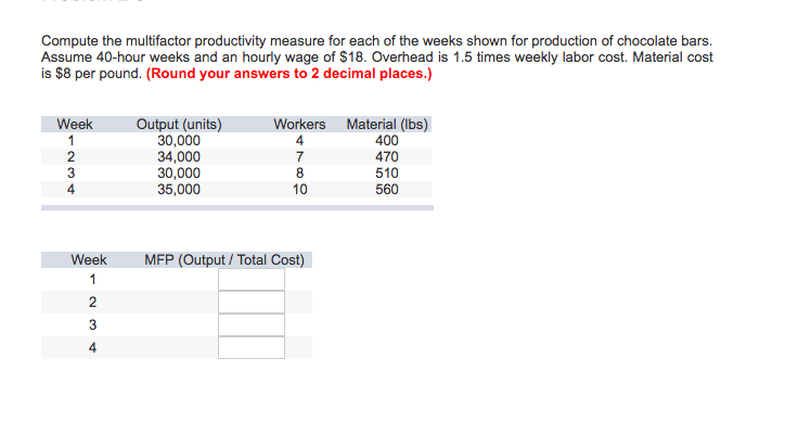 Solved Compute the multifactor productivity measure for each | Chegg.com