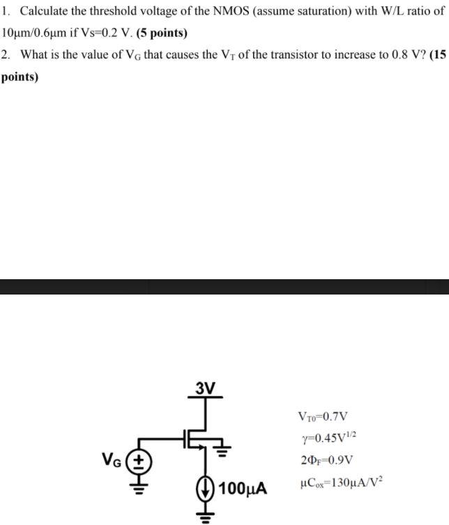 Solved 1. Calculate the threshold voltage of the NMOS | Chegg.com