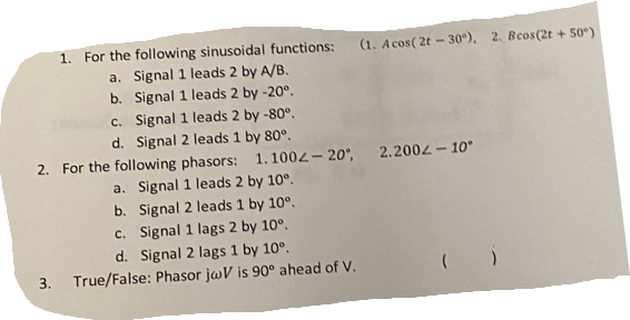 Solved 1. For the following sinusoidal functions: (1. | Chegg.com