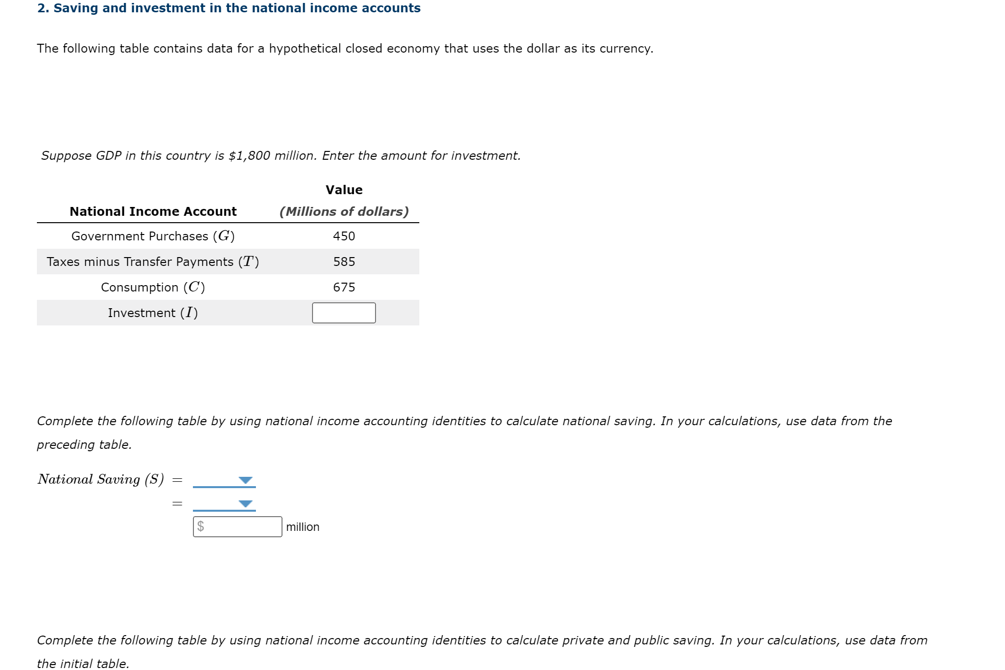 Solved 2. Saving and investment in the national income | Chegg.com