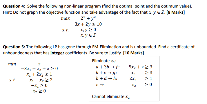 Solved Question 4: Solve the following non-linear program | Chegg.com