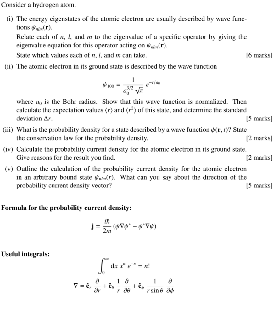 Solved Consider a hydrogen atom. (i) The energy eigenstates | Chegg.com