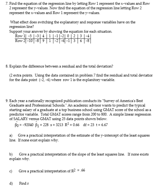 Solved 7 Find The Equation Of The Regression Line By 
