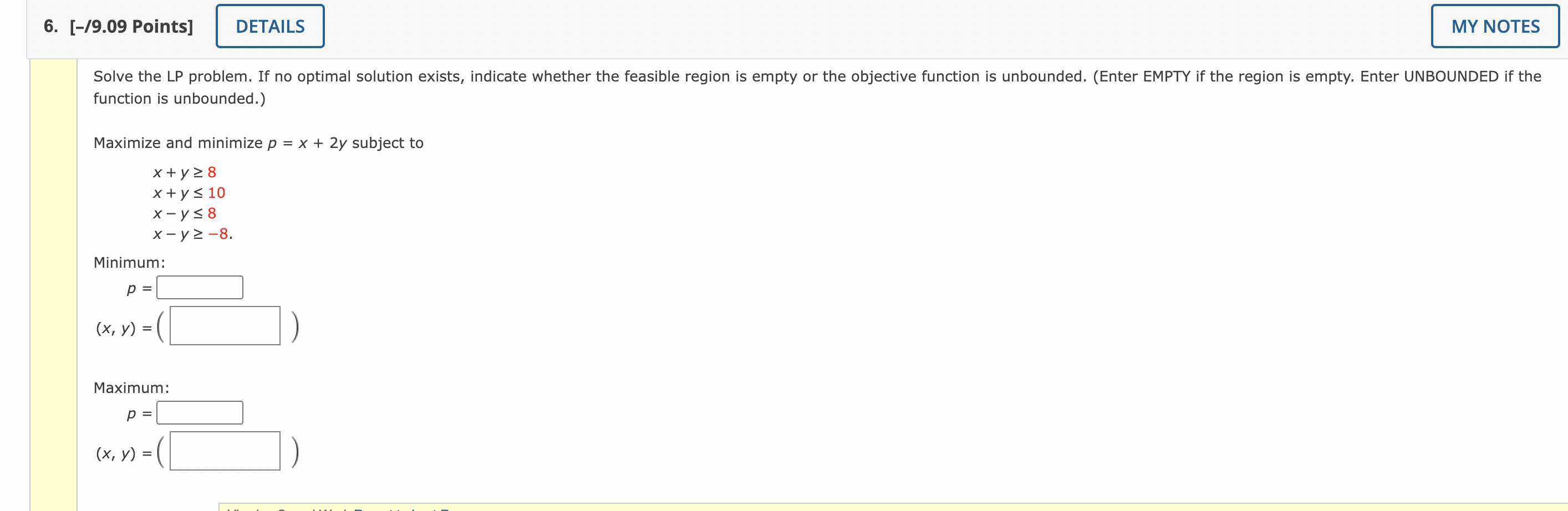 Solved function is unbounded.) Maximize and minimize p=x+2y | Chegg.com