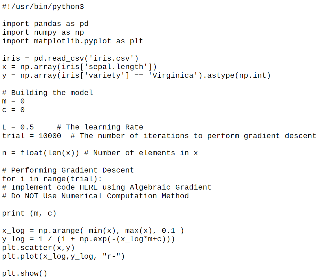 Solved Download iris.csv file on the same directory of your | Chegg.com