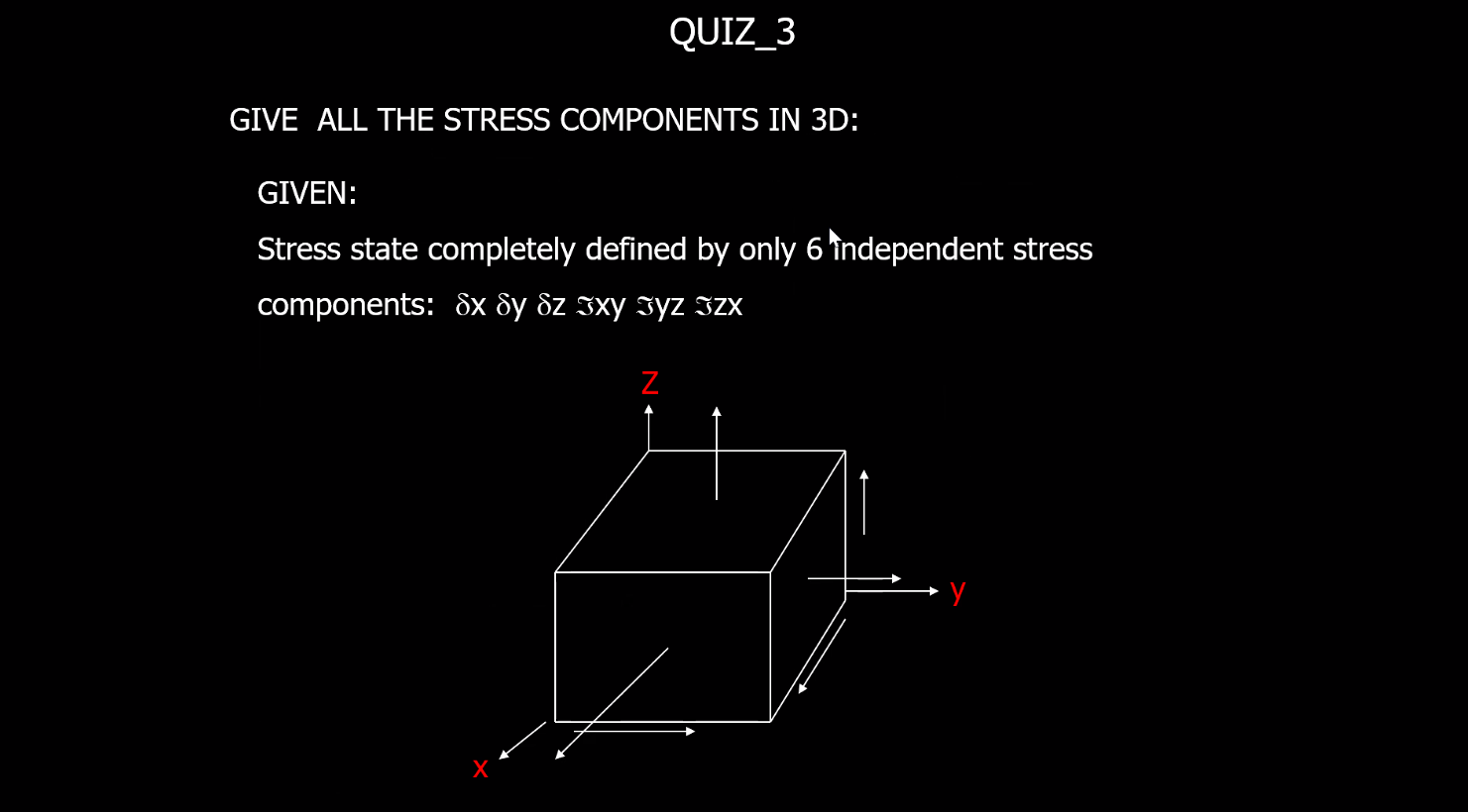 Solved GIVE ALL THE STRESS COMPONENTS IN 3D: GIVEN: Stress | Chegg.com