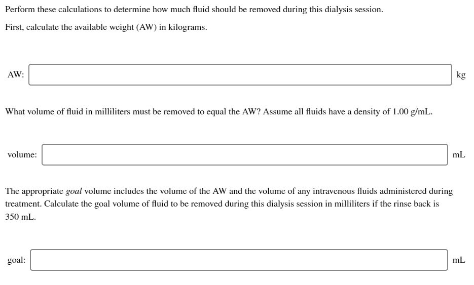 Solved Part 1: Calculations in Dialysis A patient arrives at | Chegg.com