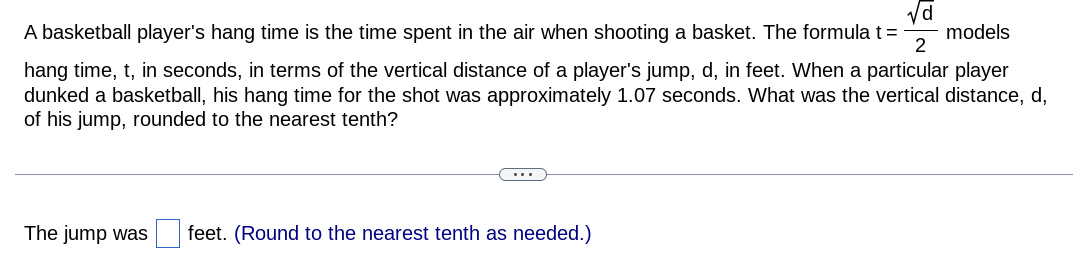 Solved A basketball player's hang time is the time spent in | Chegg.com