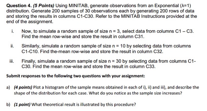 Solved Using MINITAB, generate observations from an | Chegg.com