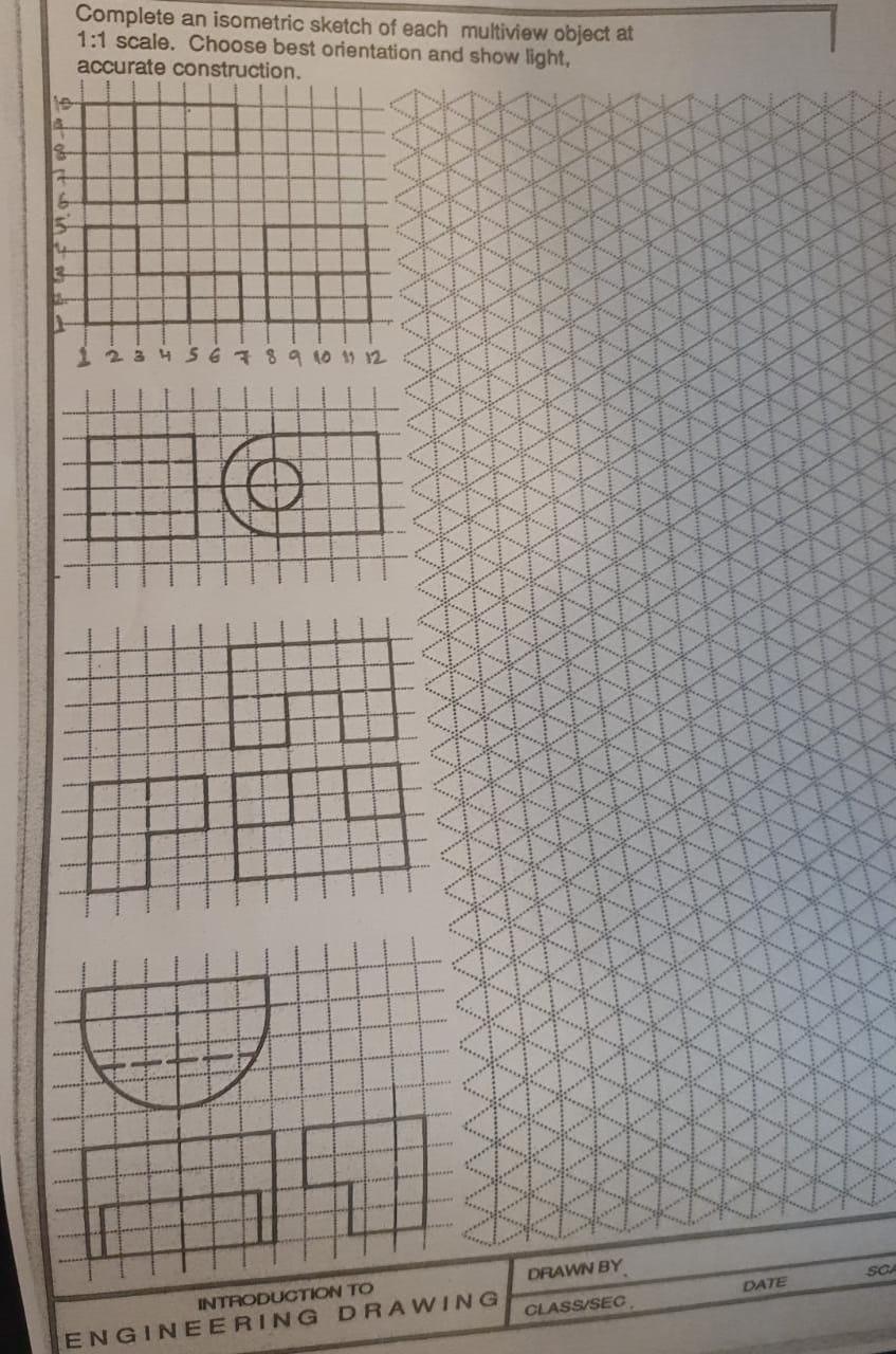 Solved Complete an isometric sketch of each multiview object | Chegg.com