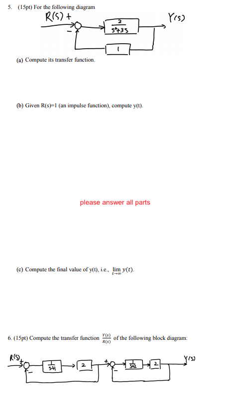 Solved 5. (15pt) For the following diagram R(S) + Yrs) st+35 | Chegg.com