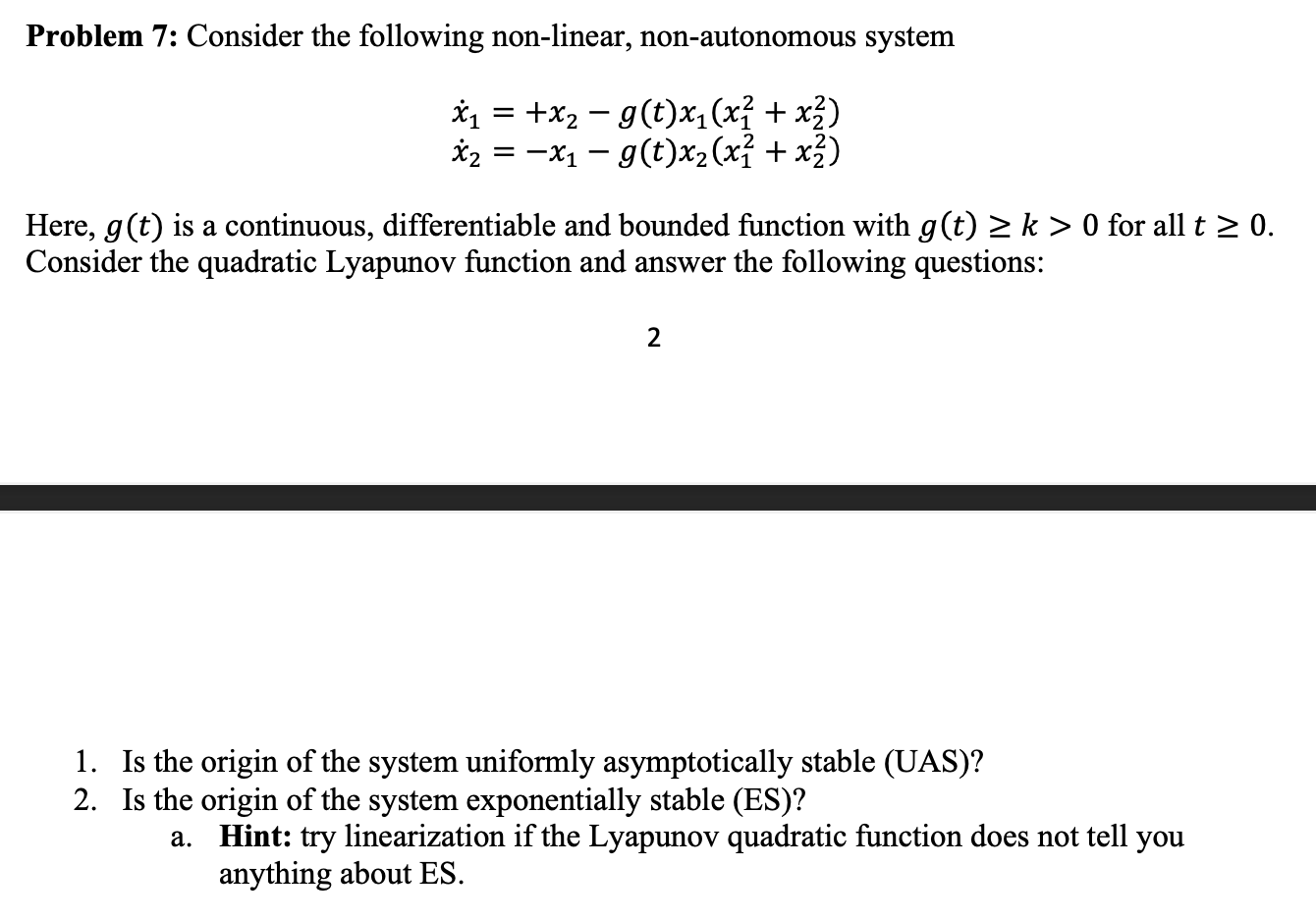 Solved Problem 7: Consider the following non-linear, | Chegg.com