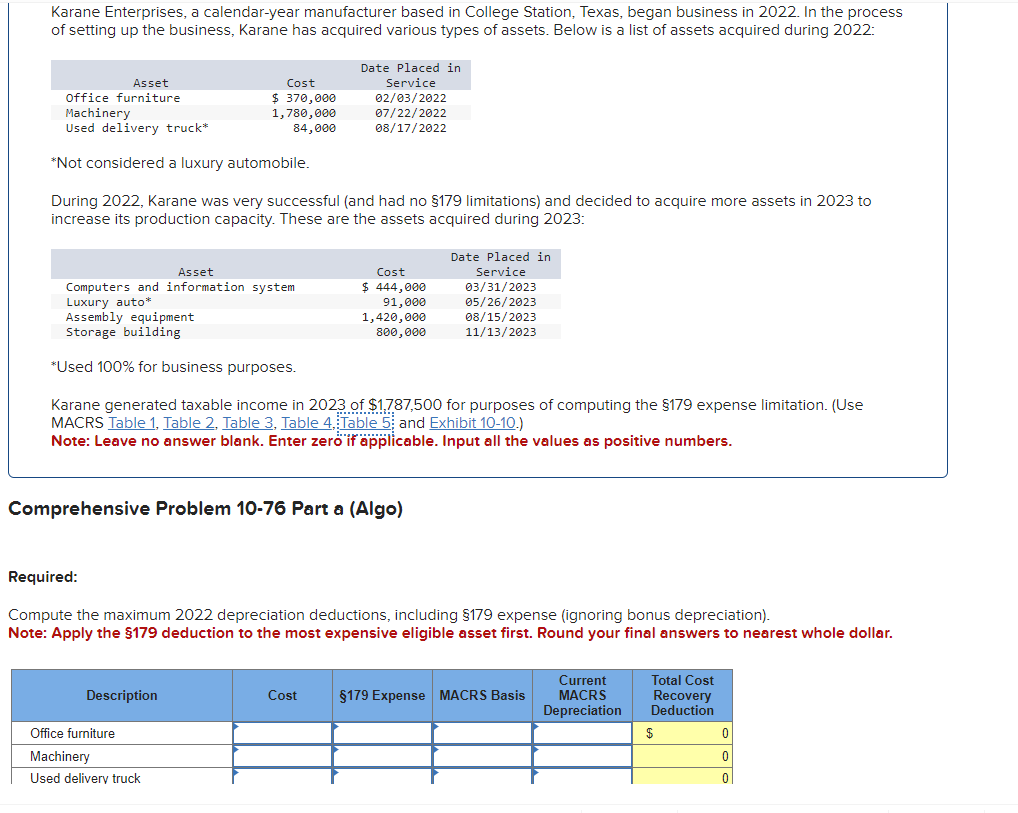 Solved Comprehensive Problem 10-76 (LO 10-1, ﻿LO 10-2, ﻿LO | Chegg.com