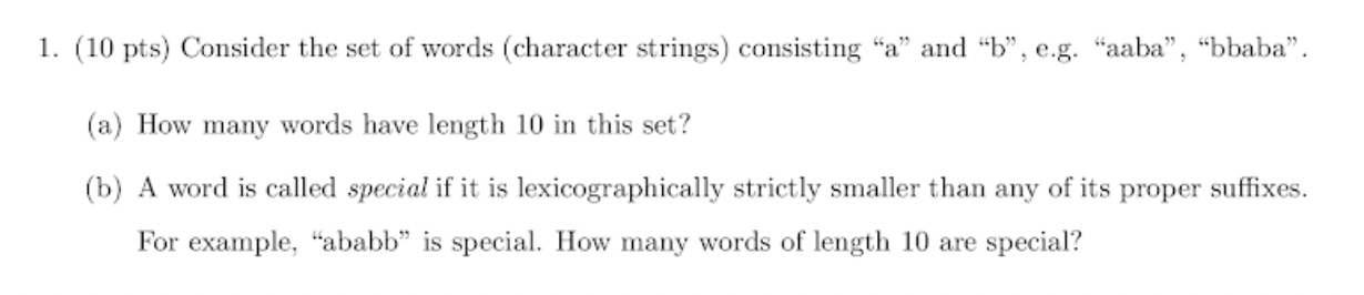 Solved 1. (10 pts) Consider the set of words (character | Chegg.com