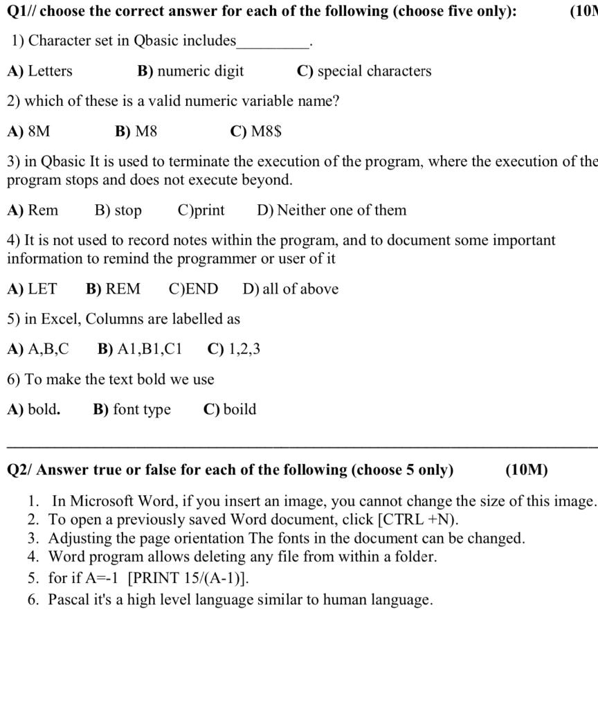 Solved (10N Q1// choose the correct answer for each of the | Chegg.com