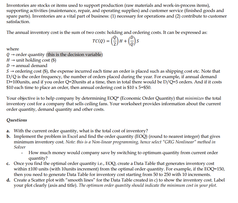 Solved Inventories are stocks or items used to support | Chegg.com