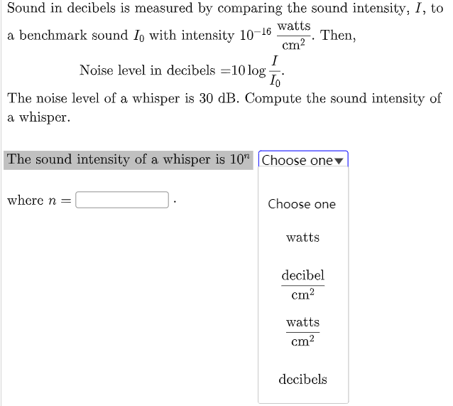 Solved Sound in decibels is measured by comparing the sound | Chegg.com